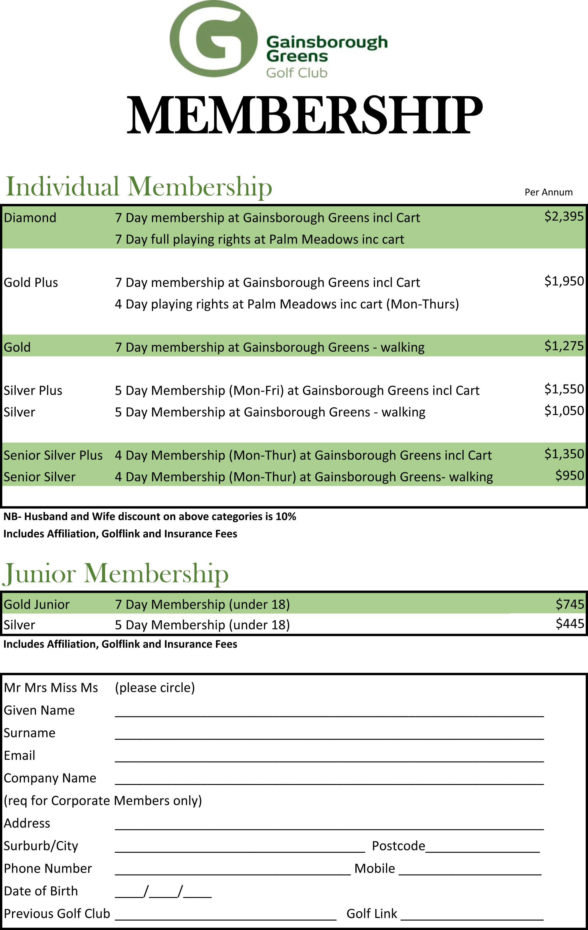 Membership Options at Gainsborough Greens Golf Club